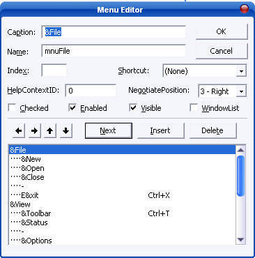 How to design Navigational Menu in Visual Basic 6?