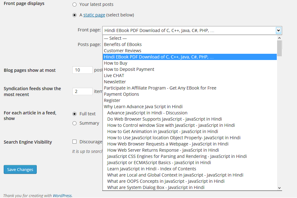 Wordpress Reading Settings 7871